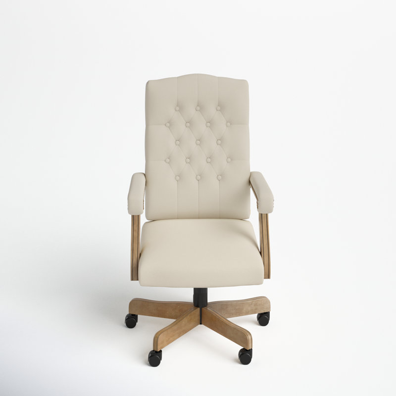 Flash Furniture Microfiber Classic Executive Swivel Office Chair with Driftwood Arms Base Ivory